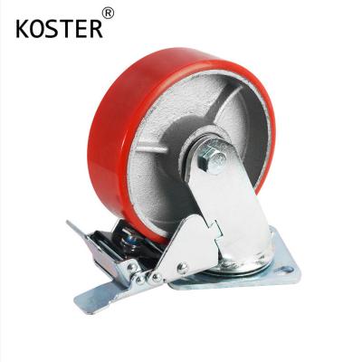 China 4 5 6 8 10 polegadas vermelho PU aço núcleo de ferro roda rolante de trabalho pesado com rolamento à venda