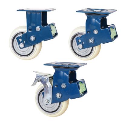 China 6 inch PU Iron Caster Polyurethane Castor Machinery Spiral Castors Schokabsorptie Vaste casters Te koop
