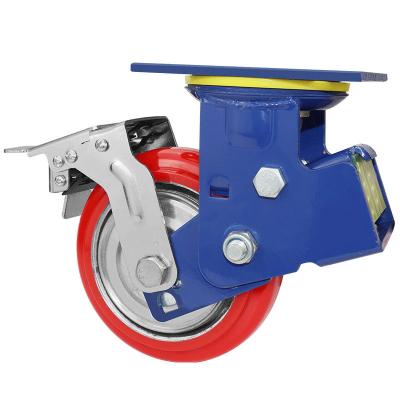 China 6 inch PU Iron Caster Polyurethane Castor Machinery Spiral Castors Schokabsorptie Vaste casters Te koop