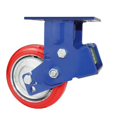 China 6 inch PU Iron Caster Polyurethane Castor Machinery Spiral Castors Schokabsorptie Vaste casters Te koop