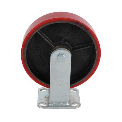 China 100 mm de trabajo pesado núcleo de hierro fundido PU Caster rojo poliuretano rodillos y ruedas universales para el carrito en venta