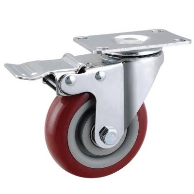 China 100 kg zinkgeplatte 5 inch draaiplaten op rode PVC polyurethaan wielen Te koop