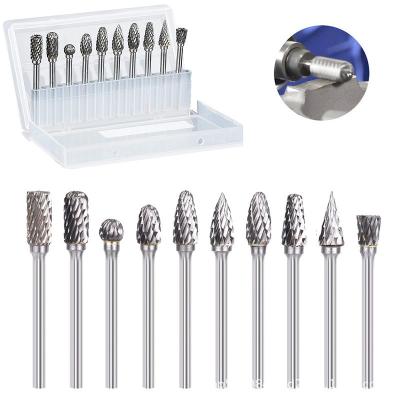 Cina Disegno 1/4 pollice Materiale di alluminio Red Box Carbide Burr Set Sezione rotonda Forma 10 PCS in vendita