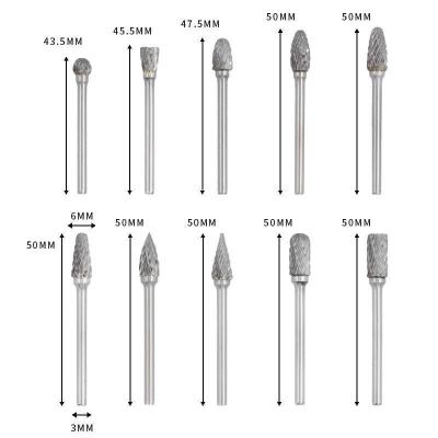 China 10PCS Dremel 3*3mm Solid Tungsténio Carbide Ficha Rotativa Burr Set com padrão Bidentate à venda