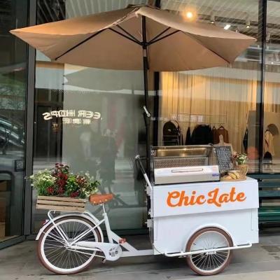 China Ice Cream Roll Food Push Cart Bike with Freezer 70kg 220*87*240cmcm for sale