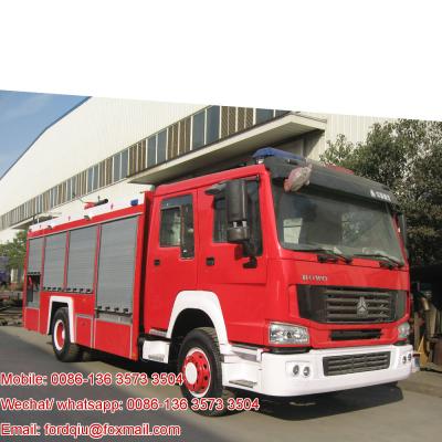 China new howo fire truck 266hp howo fire engine water tank 6000L jetting water liquid 50M for sale