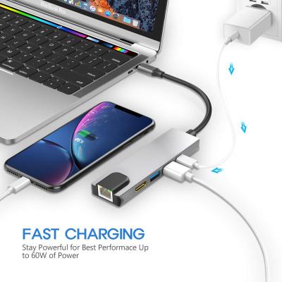 Cina Adattatore 5 di Multiport dei hub di PD3.0 USB C in 1 3,1 USB C Rj45 al connettore HDMI 30hz in vendita