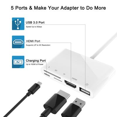 Cina fulmine 1080P al hub dell'adattatore di Digital avoirdupois TV OTG del lettore di schede di deviazione standard TF di USB del cavo di HDMI in vendita