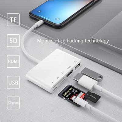 Cina fulmine 1080P al hub dell'adattatore di Digital avoirdupois TV OTG del lettore di schede di deviazione standard TF di USB del cavo di HDMI in vendita