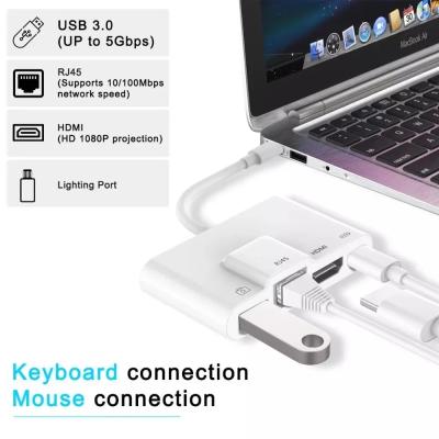 Cina Il TPE 4K UHD HDMI cabla il fulmine al convertitore di carico del cavo dell'adattatore TV OTG di Ethernet Rj45 in vendita