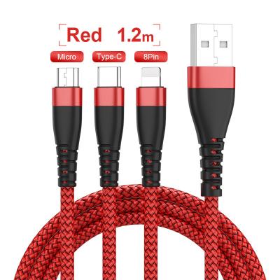 Cina 3 in 1 telefono flessibile intrecciato di nylon del cavo di USB che fa pagare 3A 1.2M For Iphone Samsung in vendita