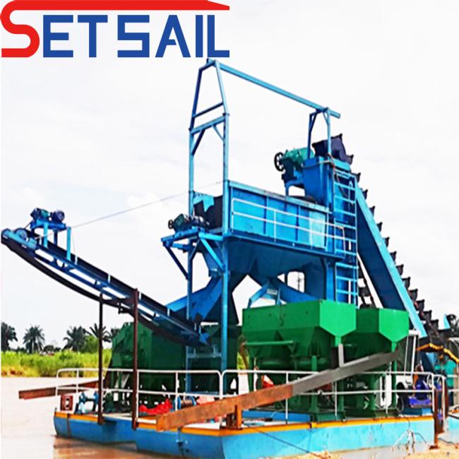 Full Automatic Bucket Chain River Mining Boat with Trommel Screen
