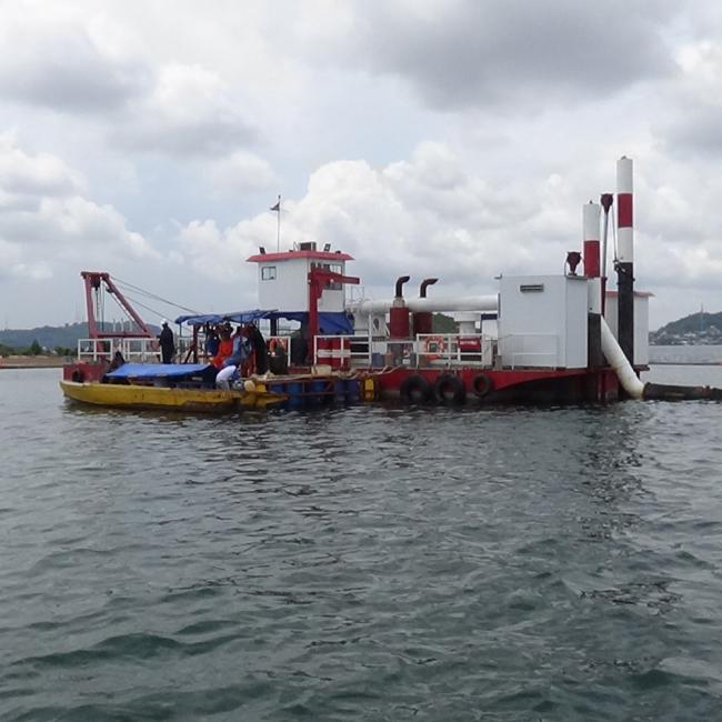 Close-up of cutter head on desilting machine river dredger