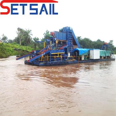 China 250 m3/hora excavadora de oro con cadena de cubo con 4kw*3-15kw*3 dispositivo de migración en venta
