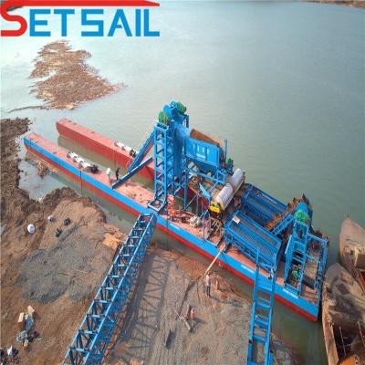 China 22kw Lifting Motor Power Made in Chain Bucket Mining Dredger met agitatie chute Te koop