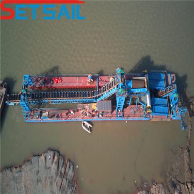 China 22kw Lifting Motor Power Made in Chain Bucket Mining Dredger met agitatie chute Te koop