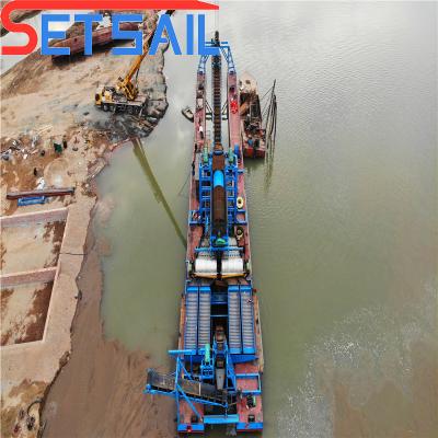 China Rumpfgröße 23 m-49 m angepasste Kettenbehälter Fluss Sand Gold Bagger mit Trommel Bildschirm zu verkaufen