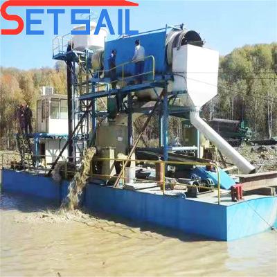 China Rumpfgröße 23 m-49 m angepasste Kettenbehälter Fluss Sand Gold Bagger mit Trommel Bildschirm zu verkaufen