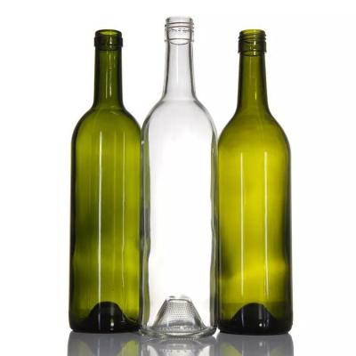 Cina Bevande industriali Bottiglia in vetro di vino bordeaux verde antico da 750 ml con bocca di sughero in vendita
