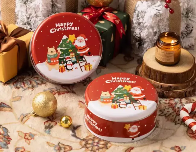 Wholesale Customizedchristmas Round Tin Box Gift Packaging Candy Cute Wedding Candy Mini Small Empty Box Packing