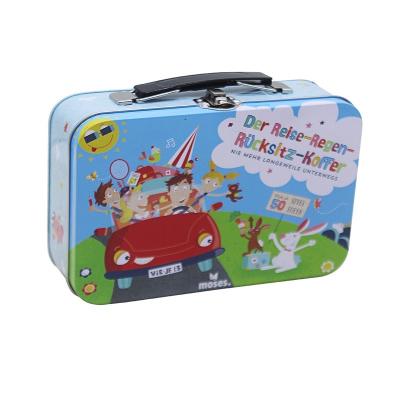 China Factory Price Custom Rectanlge Good Quality Suitcase Tin with Handle Custom Metal Lunch Box with Round Corner Handle for sale
