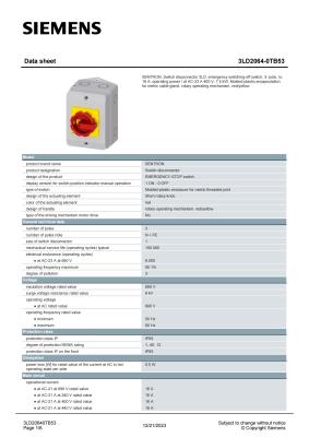 China 3LD2064-0TB53 Siemens SENTRON Schakelaar Ontkoppeling 3LD Noodschakelaar Te koop