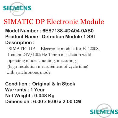 Cina 6ES7138-4DA04-0AB0 Siemens Position Detection Module 1 SSI SIMATIC DP Electronic Module For ET 200S in vendita