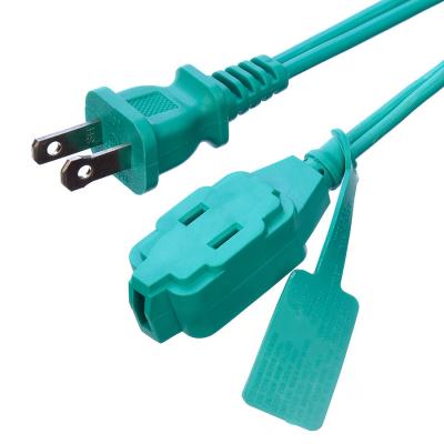 China Green 2 Pin Laptop Plug Power Cord Extension Cord with Insulation Protection Rated Voltage 125V for sale