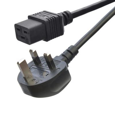 China Commercial AC Plug IEC60320 C19 Connector 3 Pin Line Lead Strip Wire Power Cord UK BS Standard 3 Prong Supply IEC Cable for sale