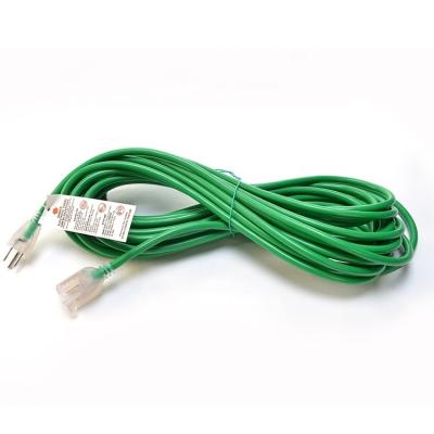 China 15FT Green Outdoor Extension Cord with 3 Prong Grounded Plug and 3 Electrical Power Outlets 16/3 SJTW Durable Green Cable for sale