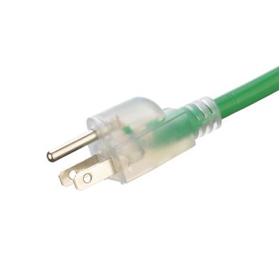 China 15FT Green Outdoor Extension Cord with 3 Prong Grounded Plug and 3 Electrical Power Outlets 16/3 SJTW Durable Green Cable for sale