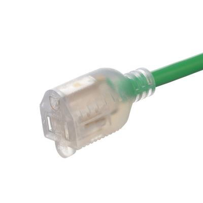 China 15FT Green Outdoor Extension Cord with 3 Prong Grounded Plug and 3 Electrical Power Outlets 16/3 SJTW Durable Green Cable for sale