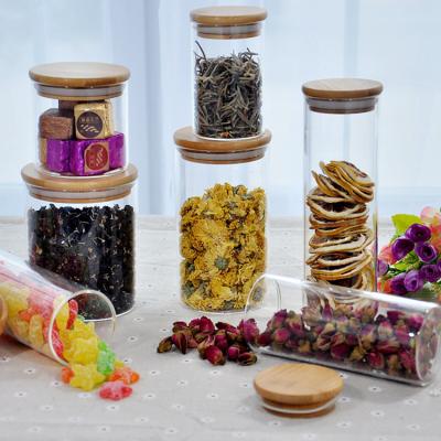 Cina Bottiglia di vetro di stoccaggio del coperchio di bambù, materiale di vetro dei contenitori di stoccaggio della cucina in vendita