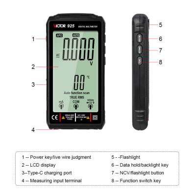 中国 VICTOR 925 リチウム電池とフルスクリーン 9999 LCDディスプレイのデジタルマルチメーター 販売のため
