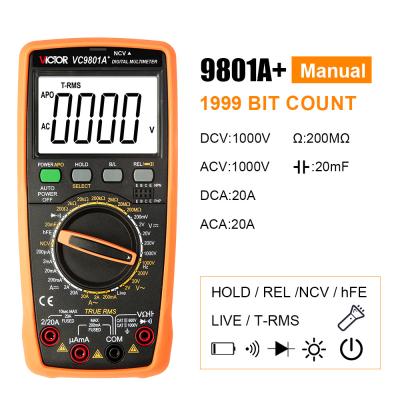 China Victor VC9801A+ 9801 Pocket Multimeter True RMS Temperatuur Capacimetro Transistor Tester Te koop
