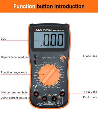China VICTOR VC9205 Antimagnetic Manual Range Digital Multimeter With LCD Backlit Display for sale