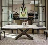 China Ceramic Marble Dining Table 1800x900x750mm X-Shaped Stainless Steel Base Modern Design for sale