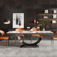 China Ceramic Marble Dining Table 2200x1000x750 mm Stainless Steel Base Modern for sale