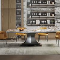 China White Titanium Stainless Steel Marble Dining Table 1000mm Width Rectangle for sale