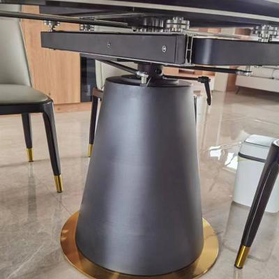 Cina Tavolo da pranzo in vetro rotondo bianco senza cuciture Base in acciaio inossidabile contemporanea in vendita