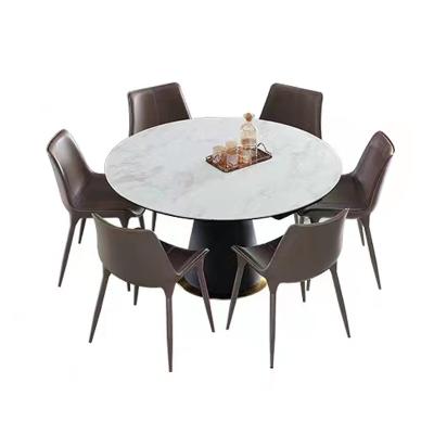 Cina Tavolo da pranzo in vetro rotondo bianco senza cuciture Base in acciaio inossidabile contemporanea in vendita