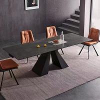 China Rectangular Black Ceramic Extending Dining Table , Marble Metal Base Dining Table for sale