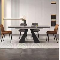 China Rectangular Black Ceramic Extending Dining Table , Marble Metal Base Dining Table for sale