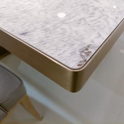 China Modern Cross Base Marble Metal Dining Table 750mm Height  Rectangular Glass for sale