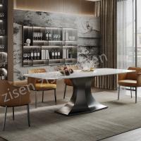 China PendulumCraft Ceramic Marble Dining Table 2200x1000x750mm Stainless Steel Base for sale