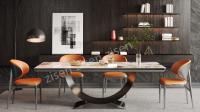 China Stylish Frame Insert Ceramic Marble Metal Dining Table for sale