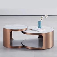 China Brushed Titanium Fusion Round Nordic Coffee Table 800mm Ceramic Marble Stainless Steel for sale