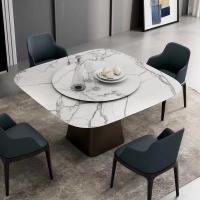 China Luxe Haven Ceramic Marble Top Square Dining Table 150x150cm with Lazy Susan Stainless Steel Base for sale
