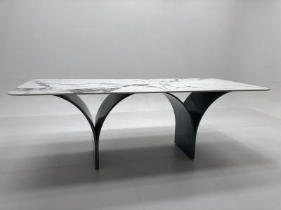 China Rectangular Big Size W Shape Base Ceramic Marble Top Dining Table For Home for sale
