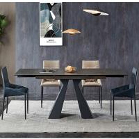 China Modern Square Extendable Dining Table 160/220cm Sintered Stone with Steel Base for sale